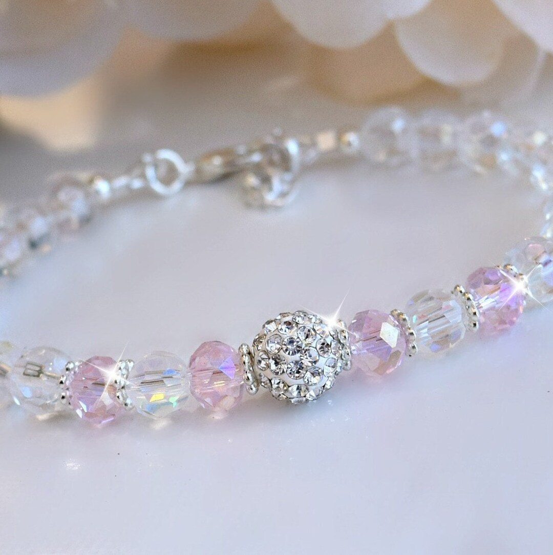 Crystal Bracelet, Pink, Girls Accessories, - Etsy