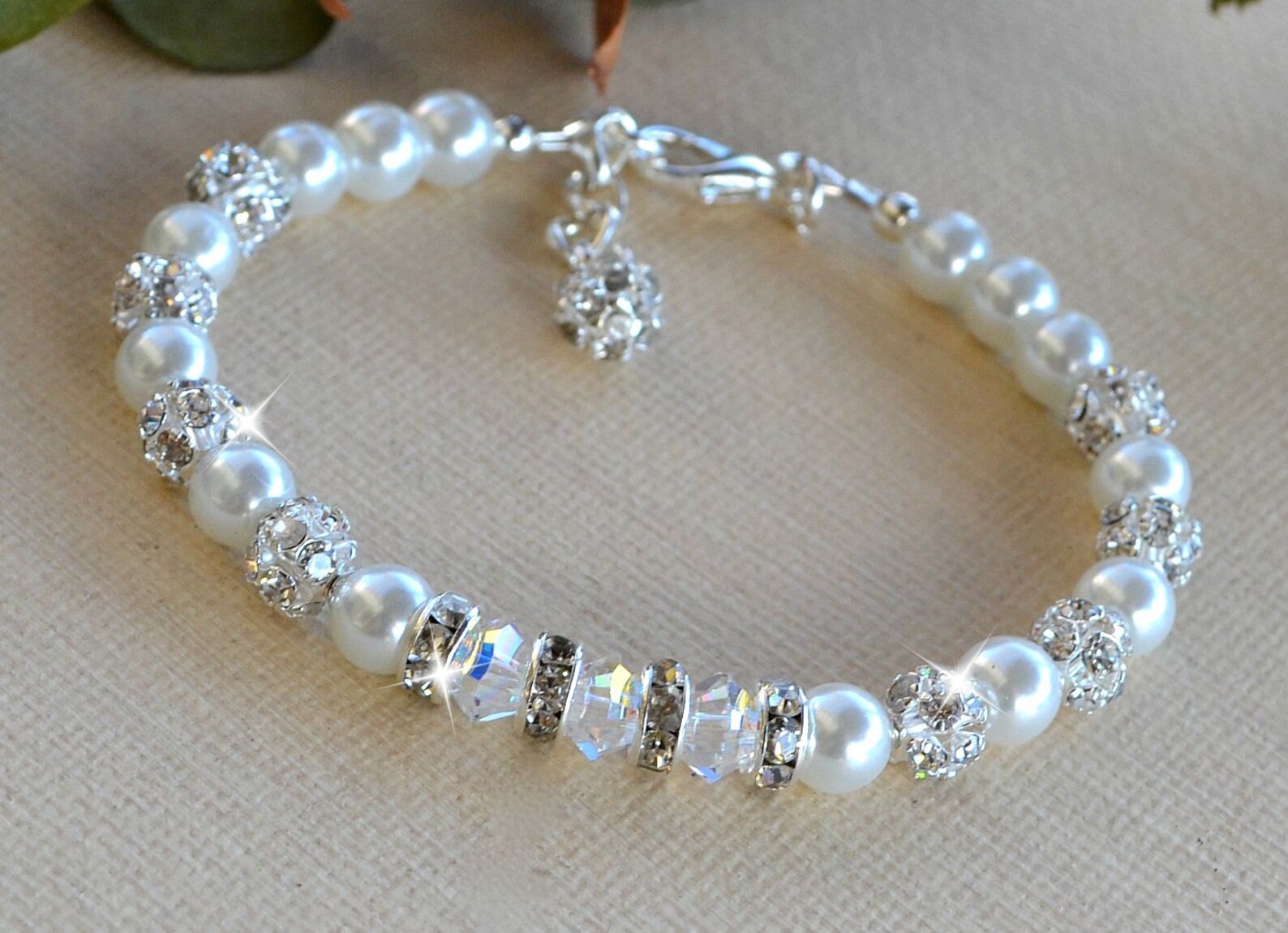 Pearl and European Crystal Bracelet/high End Crystal | Etsy