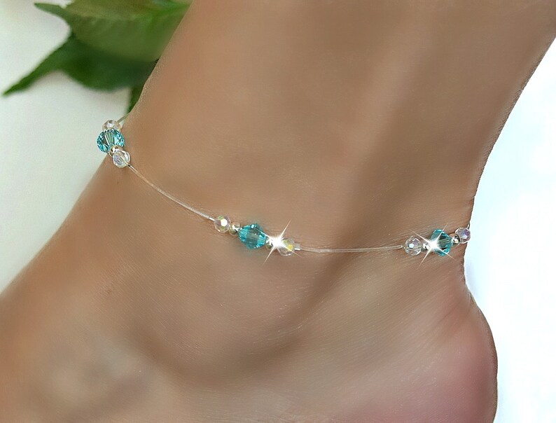 Crystal Stretch Anklet/ Dark Aqua/wedding/summer/european - Etsy