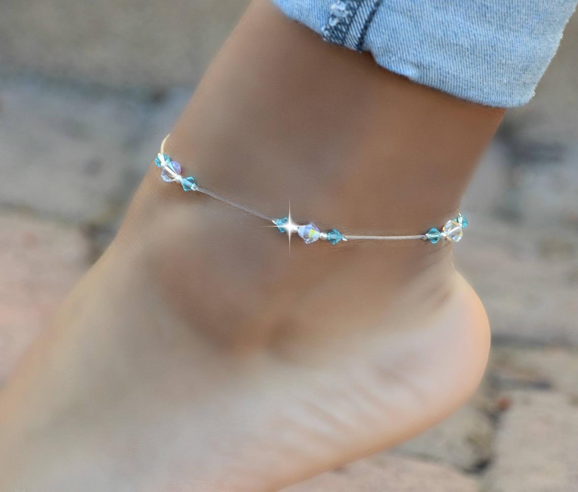 Crystal Anklet Wedding Anklet Bridal Anklet Something Blue - Etsy