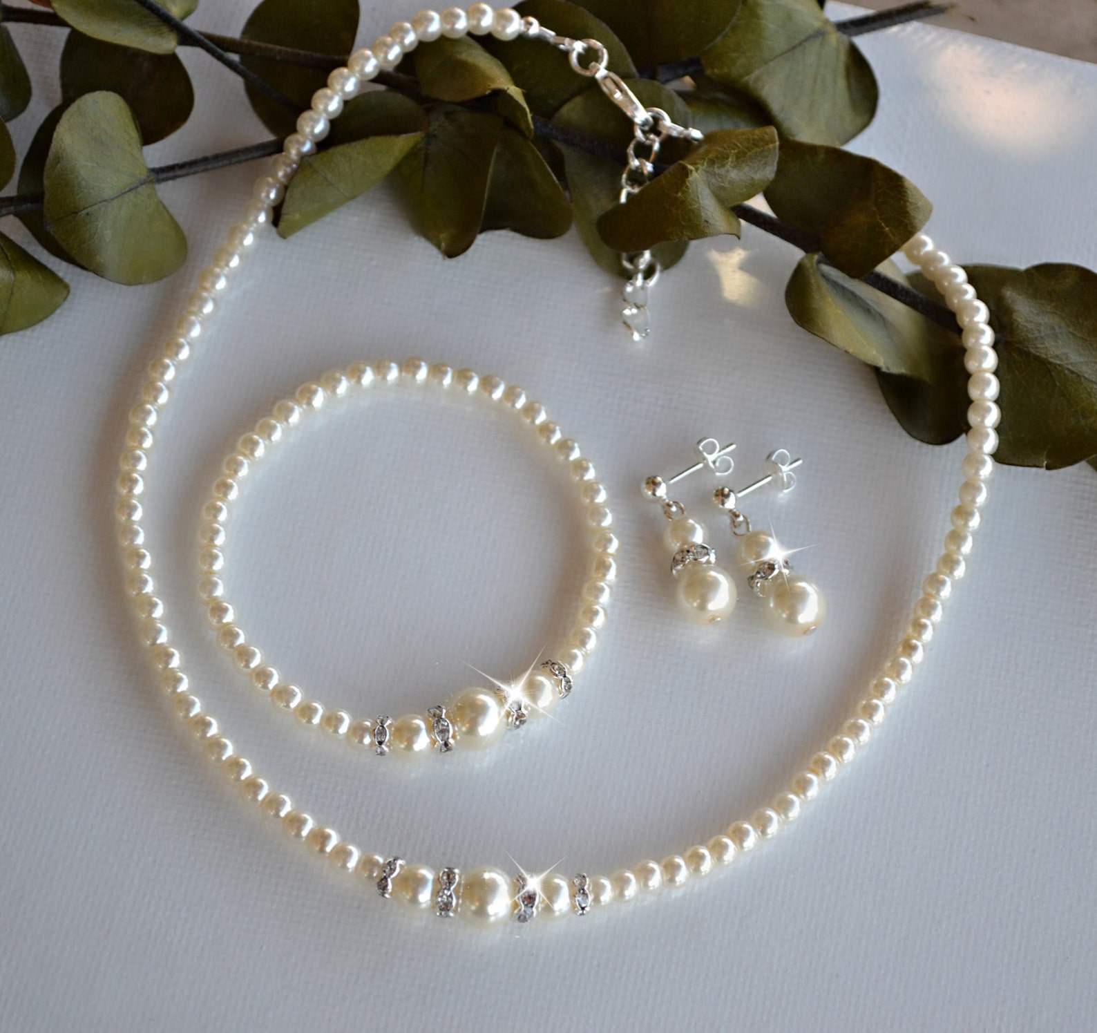 Pearl Bridal Set/ Necklace Bracelet and Earrings | Etsy