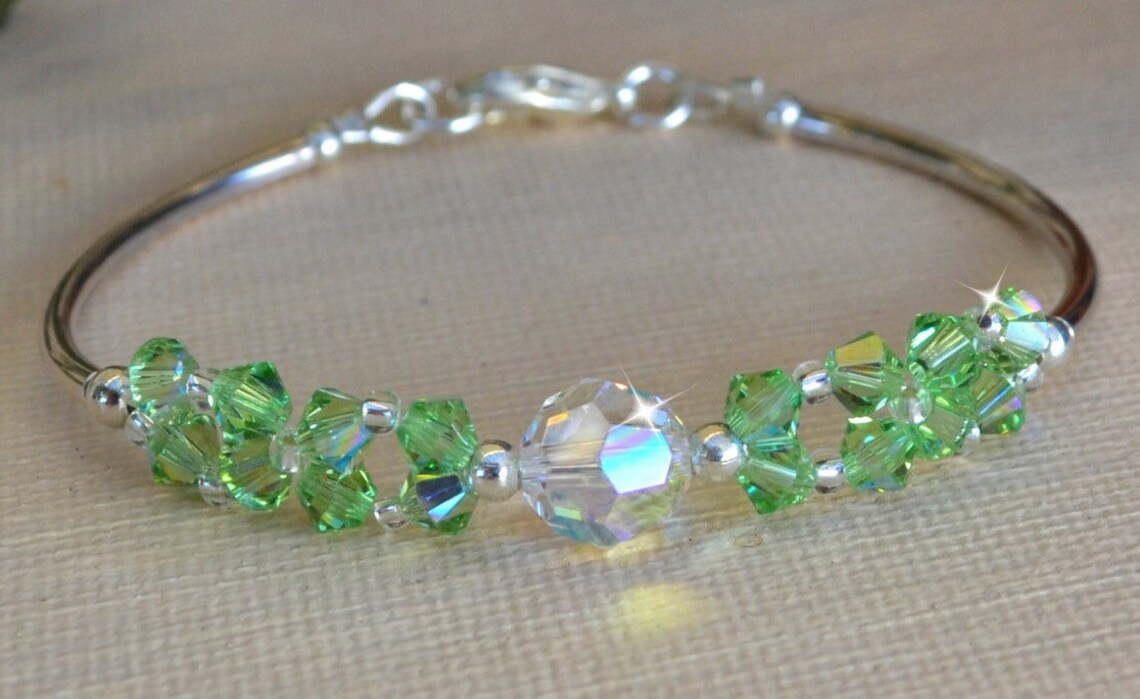 Peridot Crystal Bangle Bracelet - Etsy