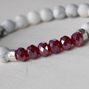 Red Crystal; White Howlite; Gemstone Bracelet; Valentines Day Gifts; - Etsy
