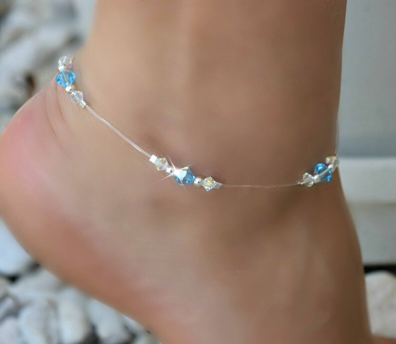 Crystal Stretch Anklet/aquamarine | Etsy
