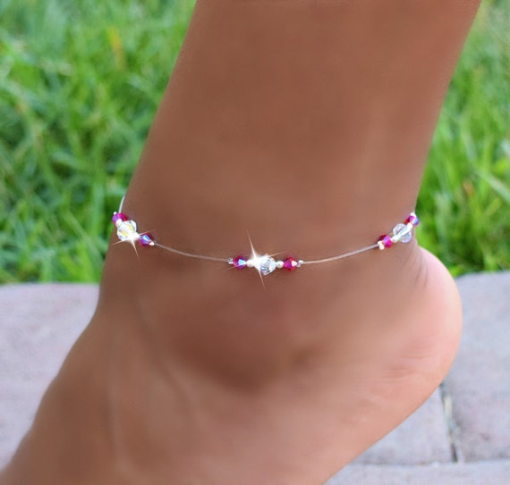 Crystal Stretch Anklet/hot Pink/crystal | Etsy
