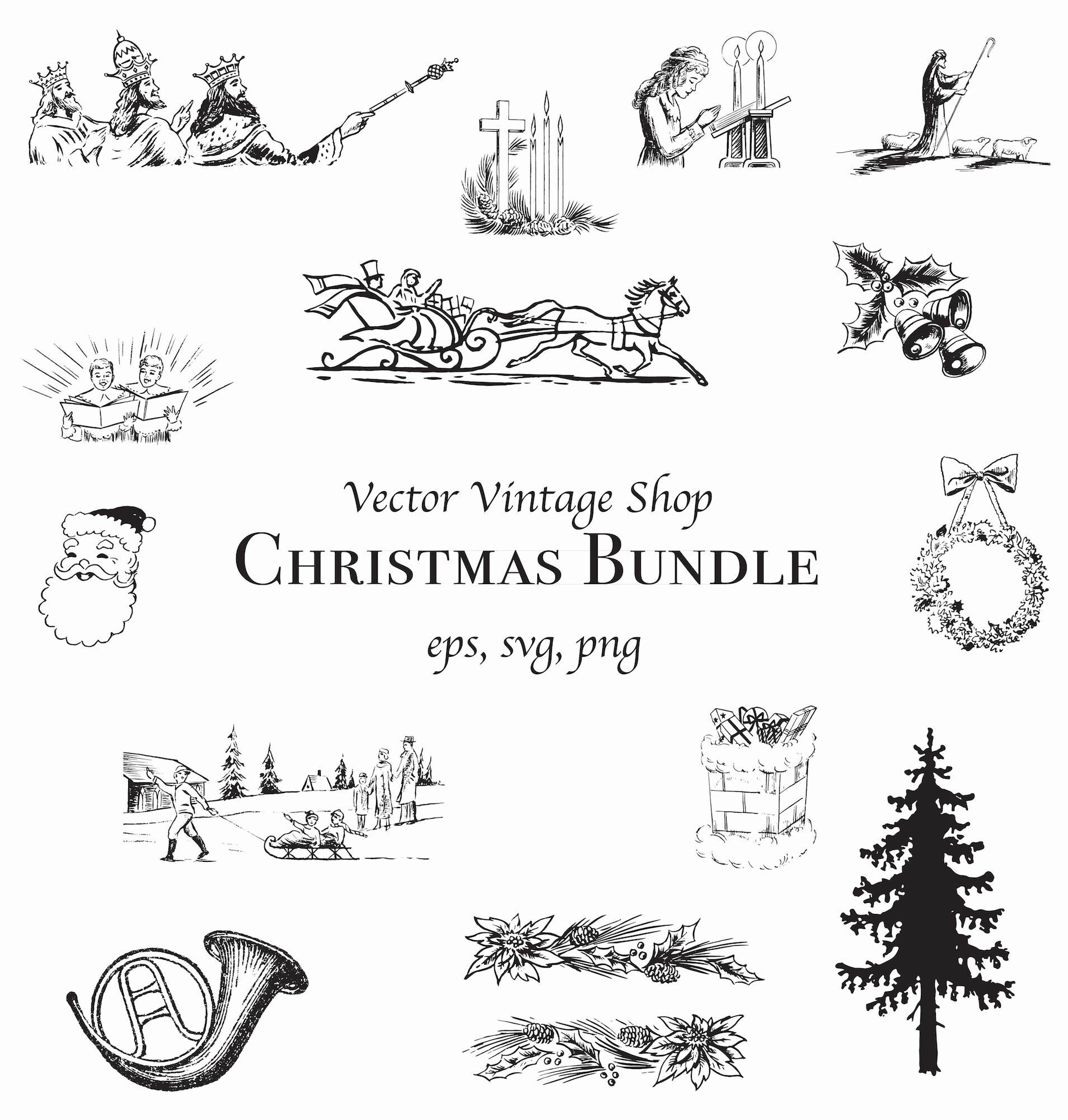 CHRISTMAS VECTOR BUNDLE Vintage Winter Holiday Clipart - Etsy