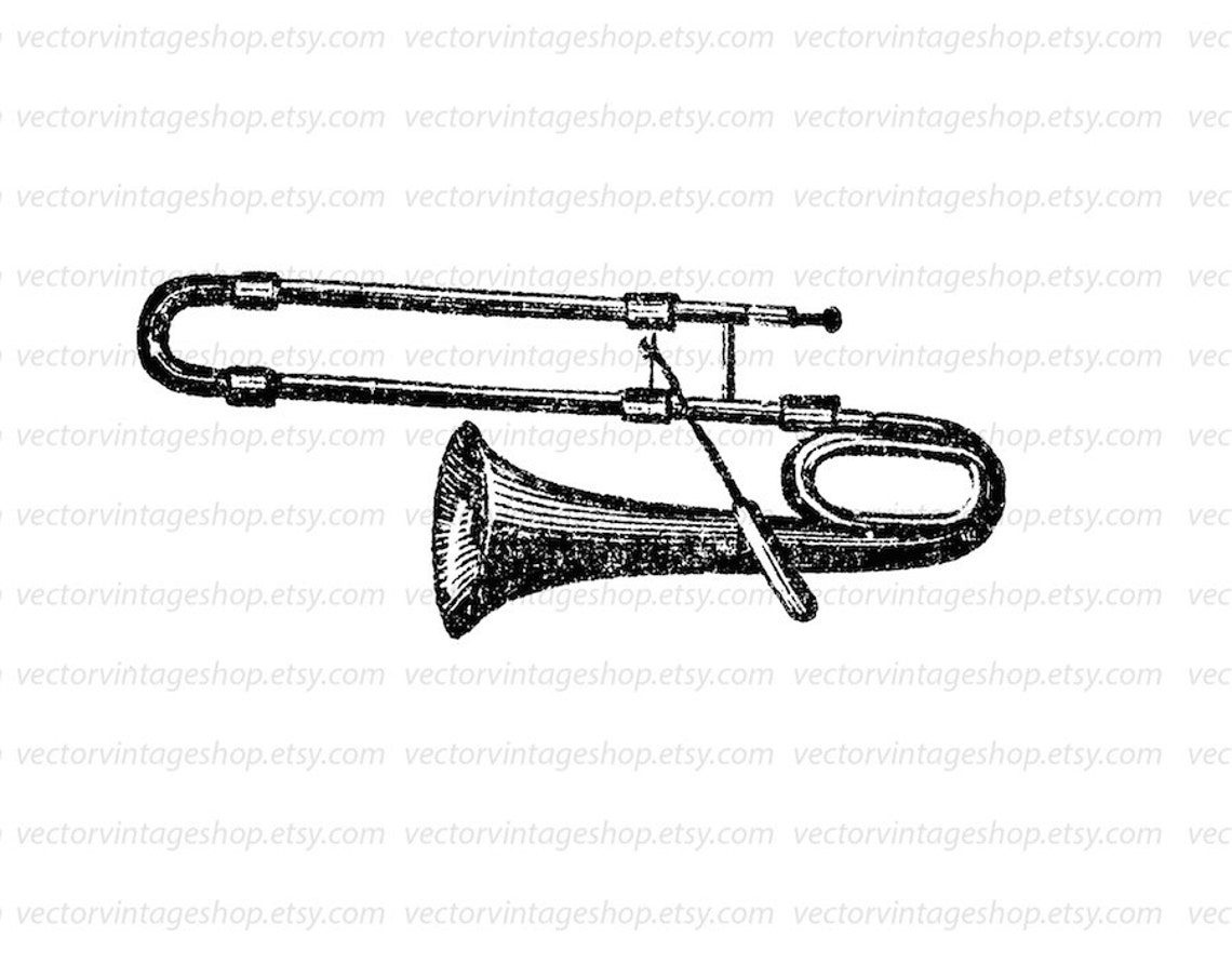 TROMBONE SVG File, Vintage Style Vector Clipart, Musical Horn, Brass ...