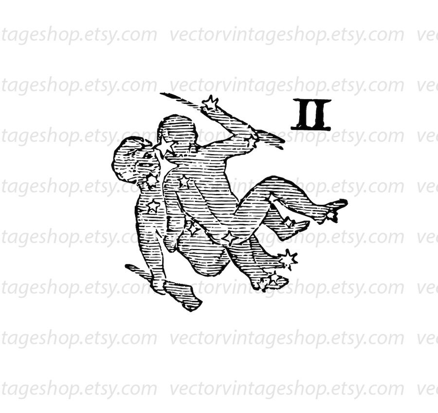Gemini Zodiac Svg File Vintage Vector Graphic Gemini Astrology Sign