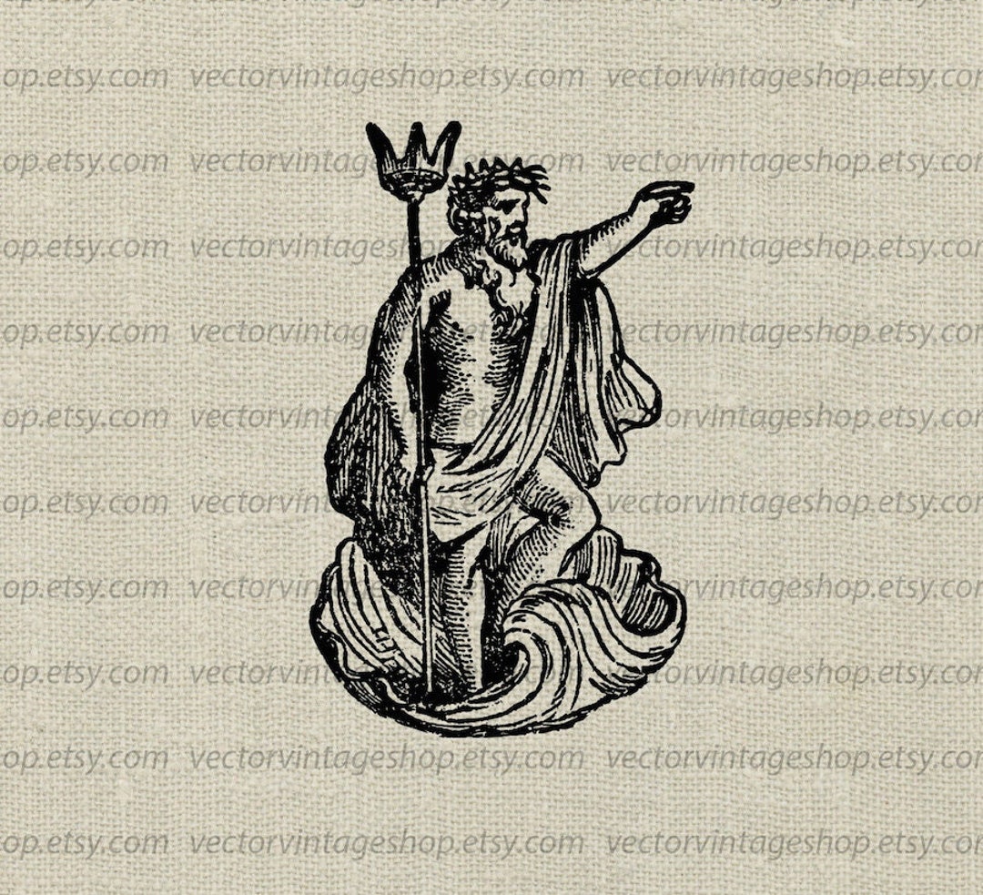 POSEIDON SVG File, Vintage Vector Illustration, Neptune Trident, God of ...
