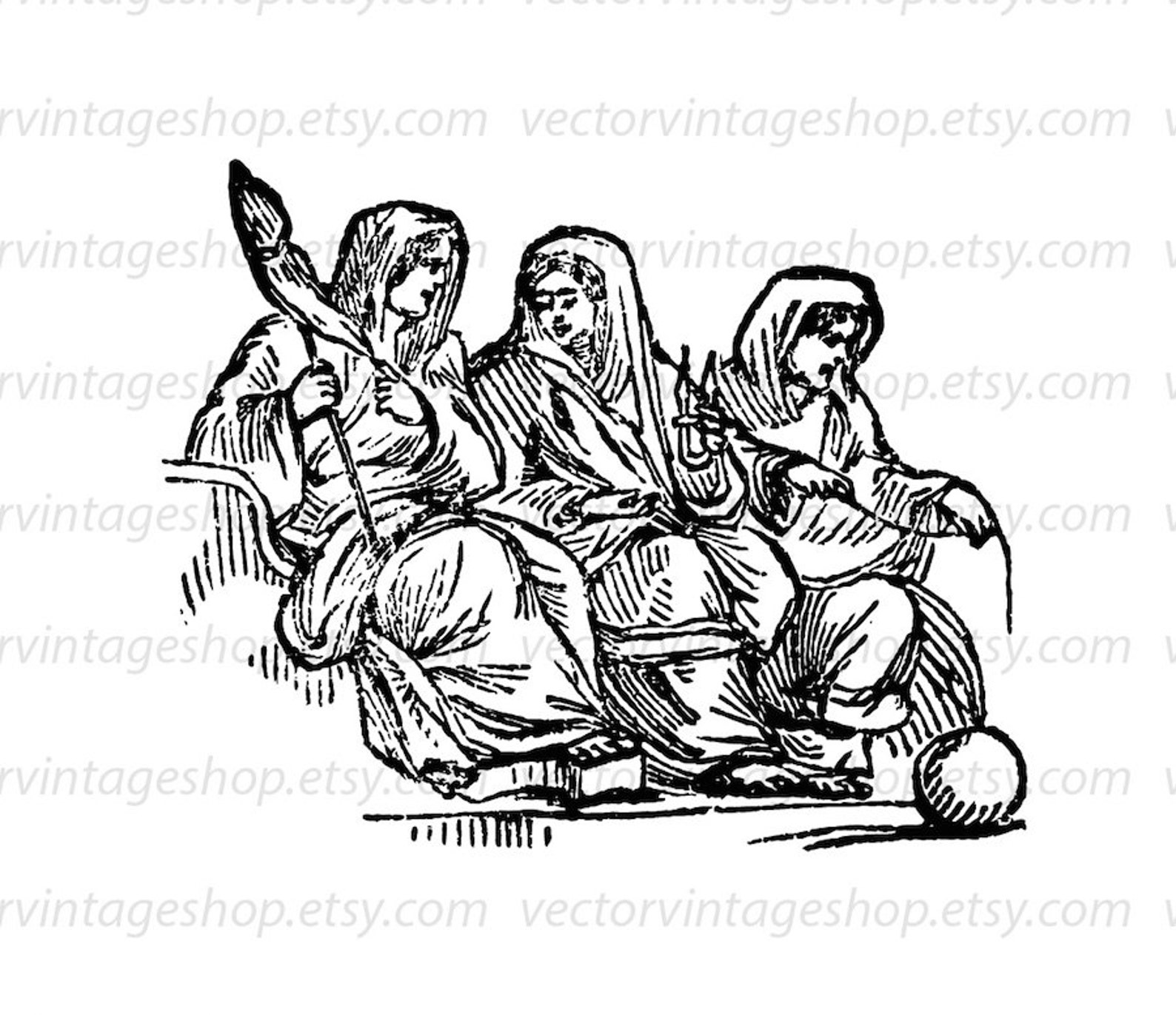 GREEK FATES SVG File, Three Fates, Vintage Vector Graphic, Veiled Women ...