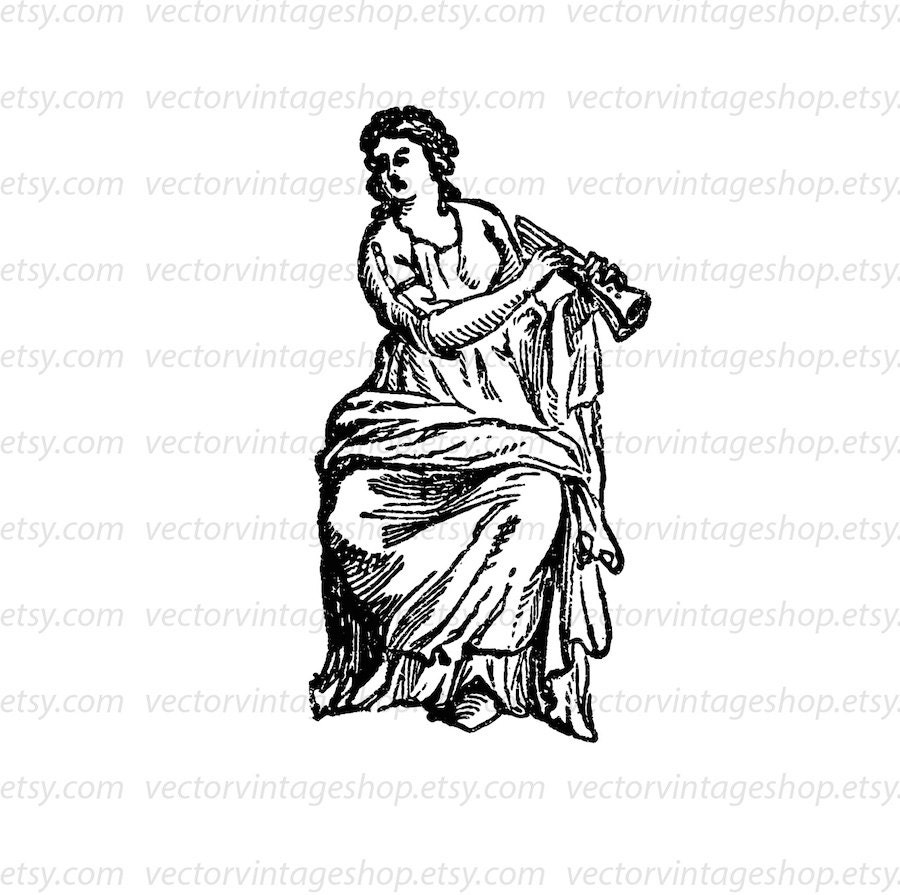 GREEK MUSE SVG, Vintage Style Vector Illustration, Euterpe Muse of ...