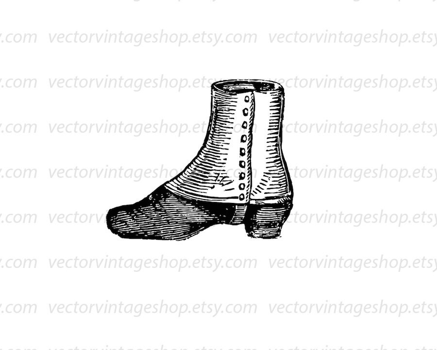 Victorian Gaiter Shoe SVG: Antique Ankle Boot Illustration (printable ...