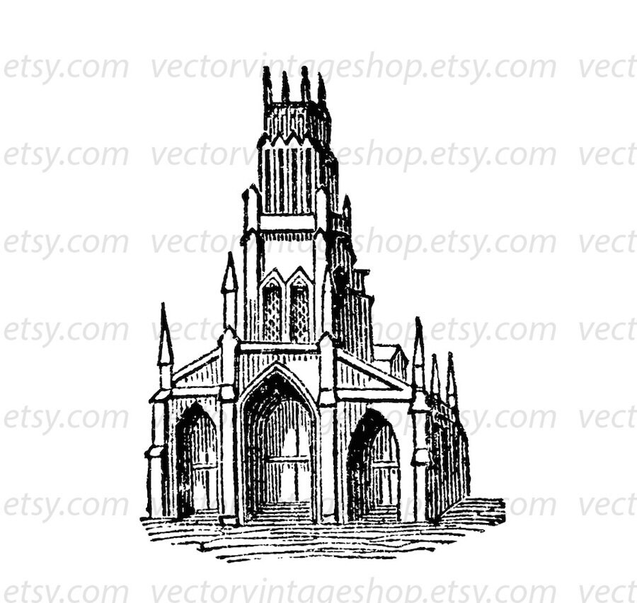 CHURCH SVG File, Vintage Style Vector Graphic, Commercial Use, Medieval ...