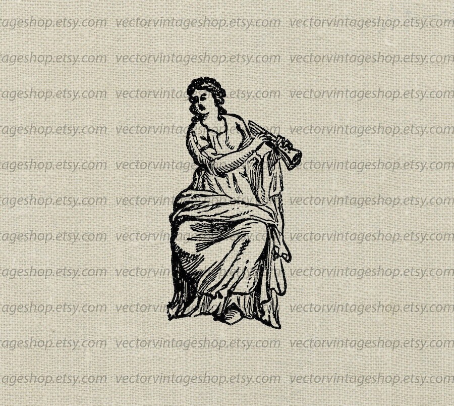 GREEK MUSE SVG, Vintage Style Vector Illustration, Euterpe Muse of ...