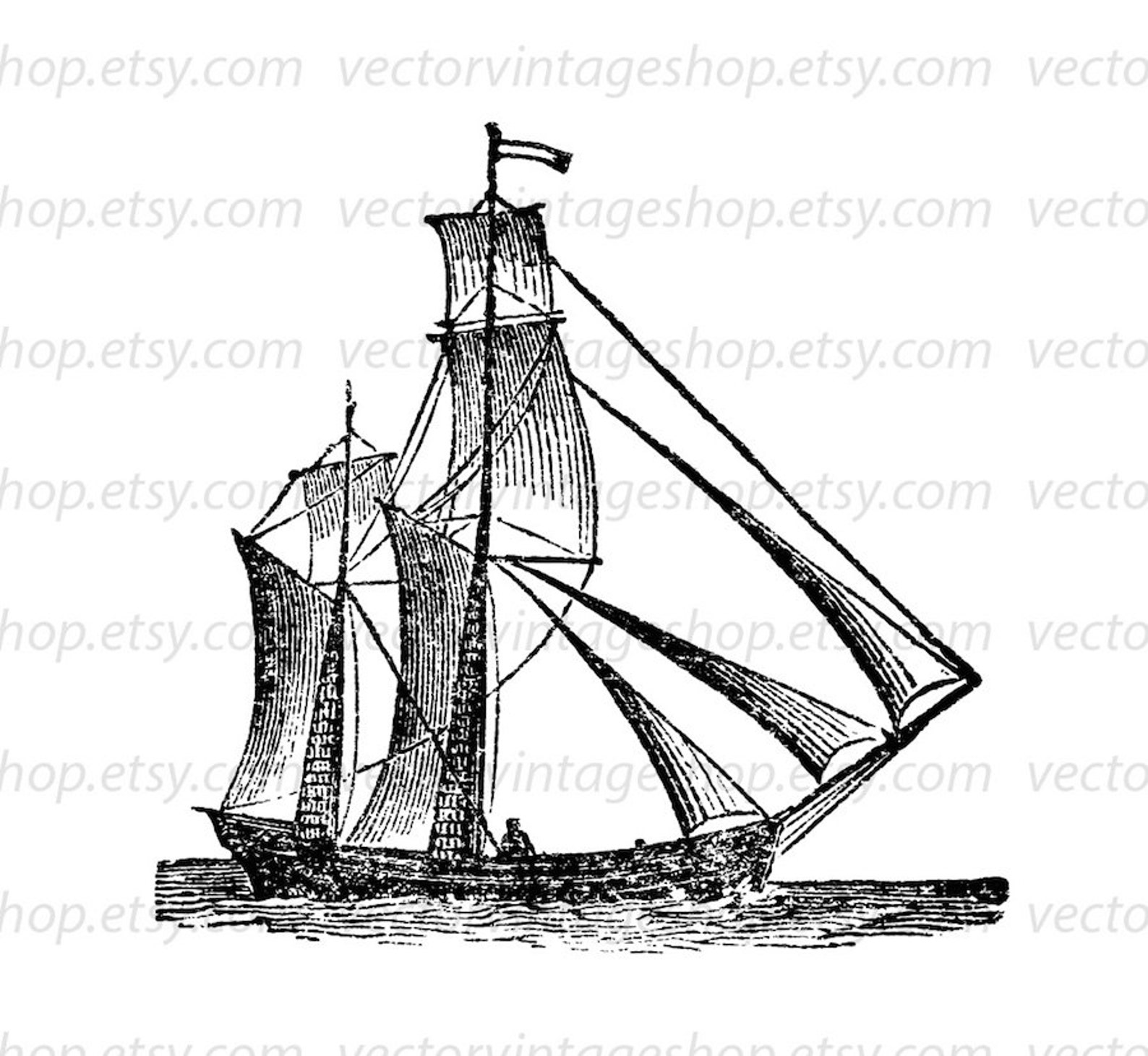 KETCH SHIP SVG File Vintage Sail Boat Vector Clipart | Etsy Canada