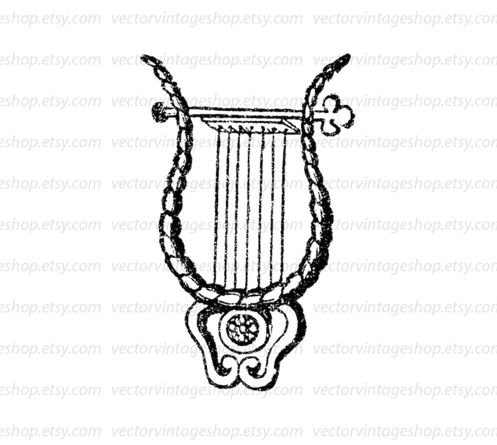 LYRE SVG File Vintage Style Vector Illustration Printable - Etsy