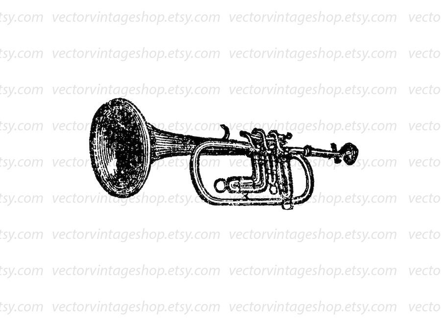 TRUMPET SVG File, Vintage Style Vector Illustration, Commercial Use ...