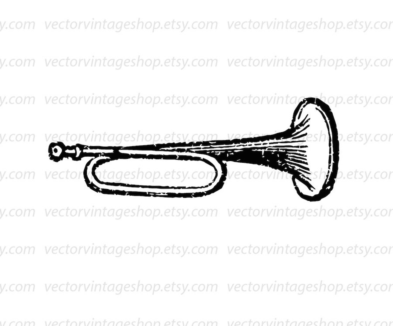 TRUMPET SVG File, Vintage Style Vector Clipart, Clarion Horn, Musical ...