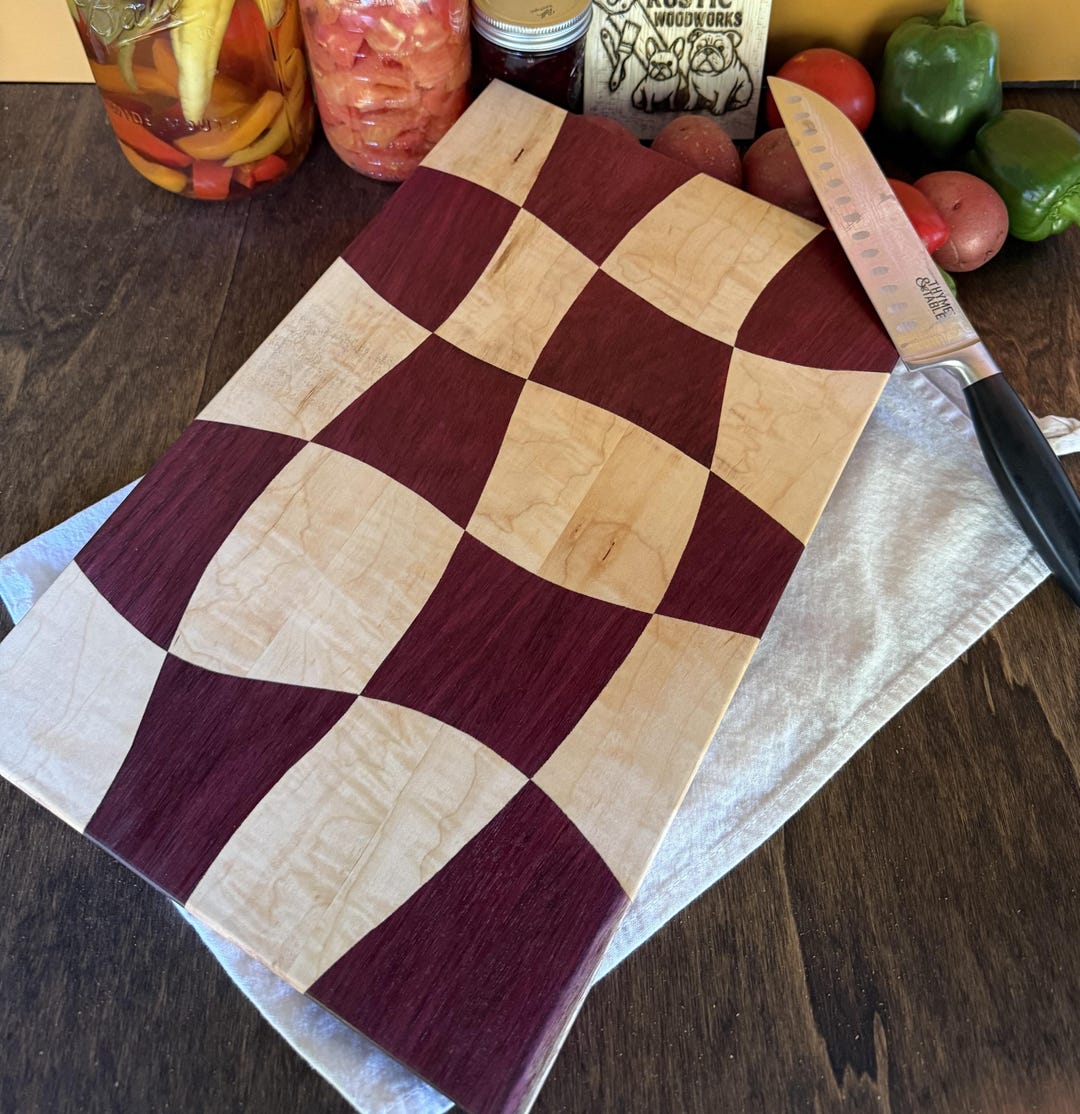 Wooden Wavy Checkerboard Cutting Board: Purpleheart and Maple | Rustic ...