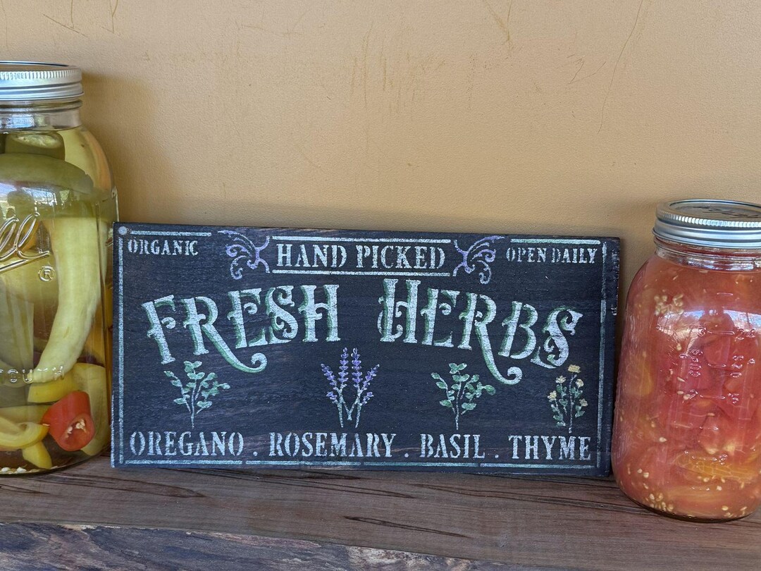 Fresh Herbs Wooden Sign | Hand Painted Farmhouse Kitchen Wall Decor ...