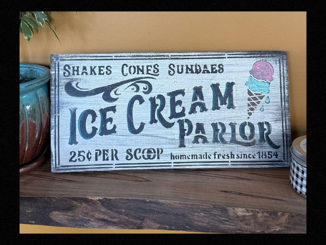 Vintage Ice Cream Parlor Wood Sign | Rustic Farmhouse Wall Decor | Ice ...