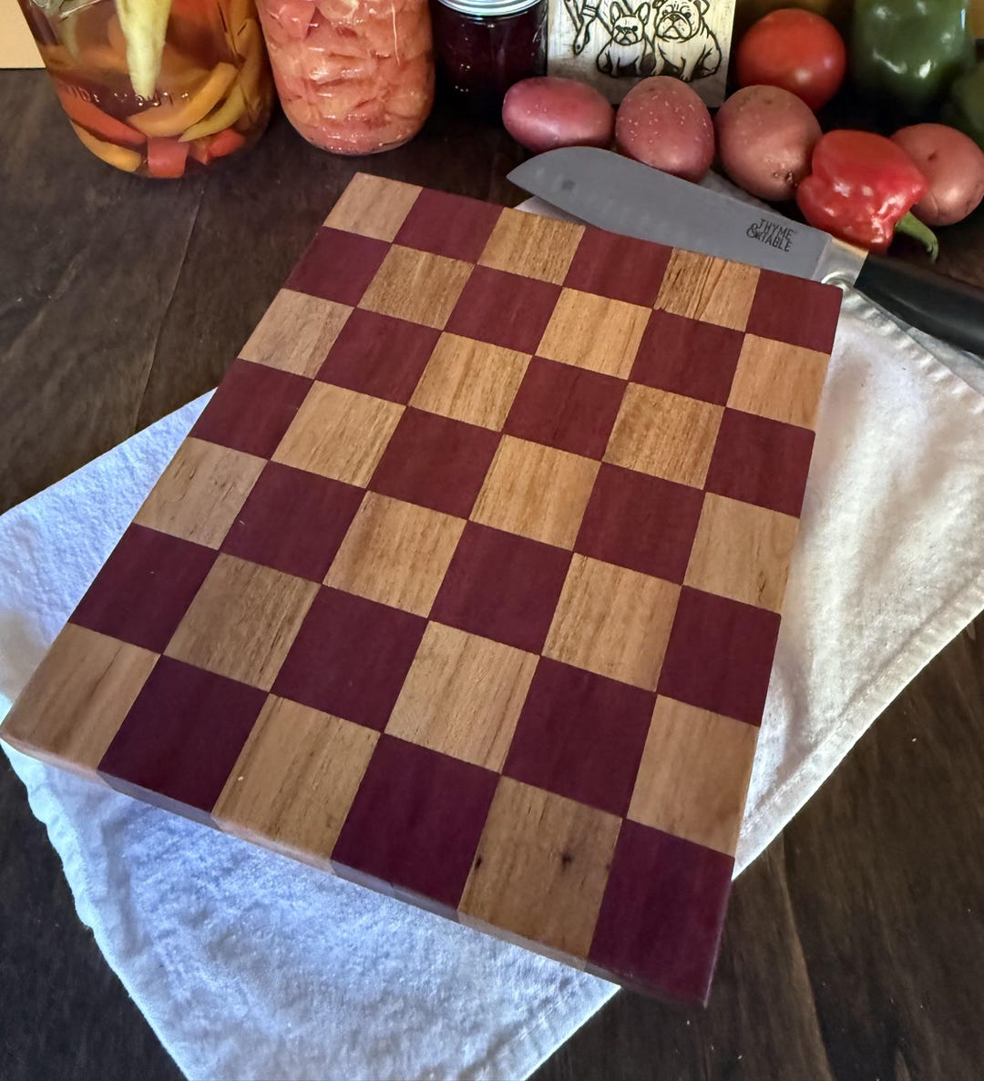 Wooden Checkerboard Cutting Board Purpleheart and Maple | Rustic ...