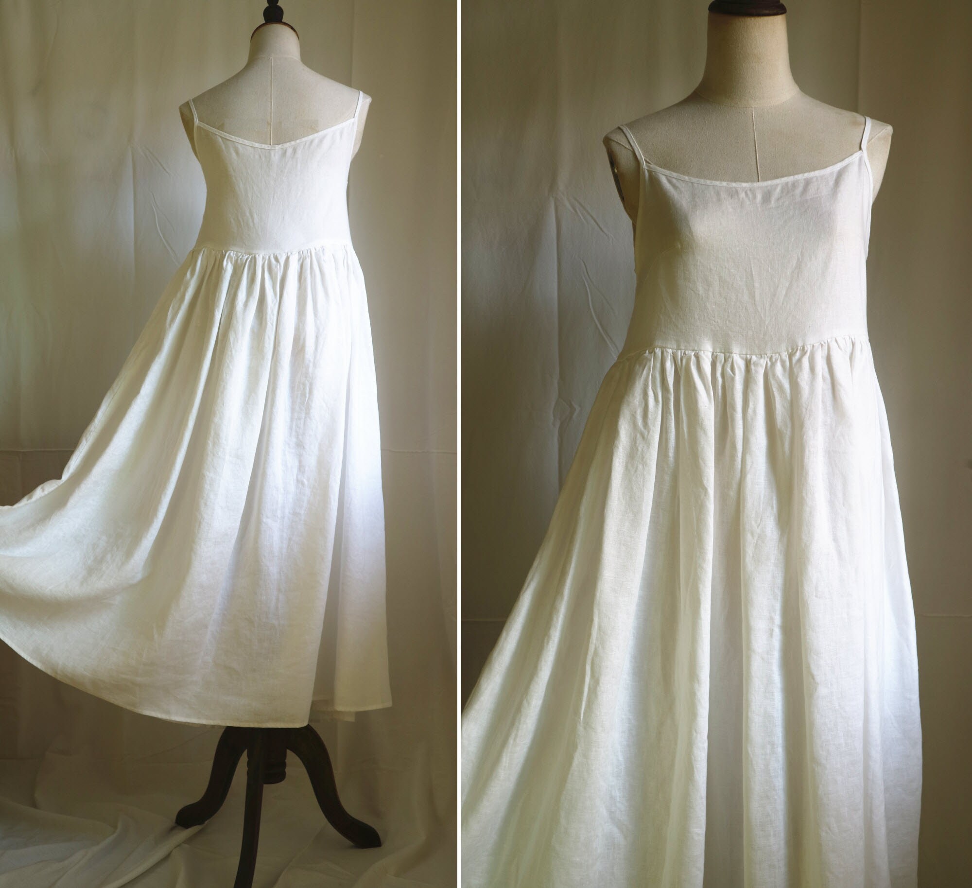 White Linen Long Dress Loose and Comfortable Slip Dress Sleeveless ...