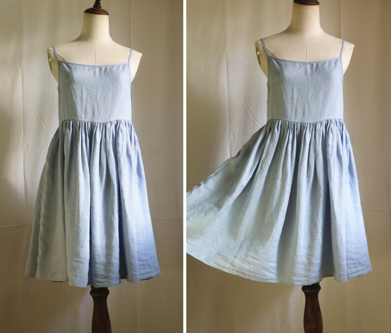 Light Blue Linen Dress Middle-length Dress Loose and Comfortable Linen ...