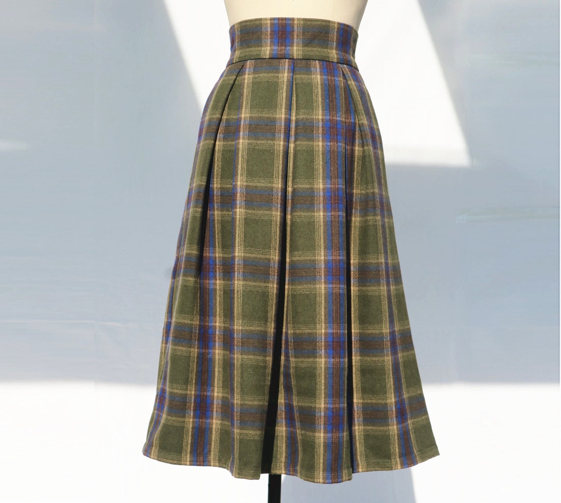 Vintage Grid Midi Wool Skirt Women's Plaid Pleated Skirt - Etsy