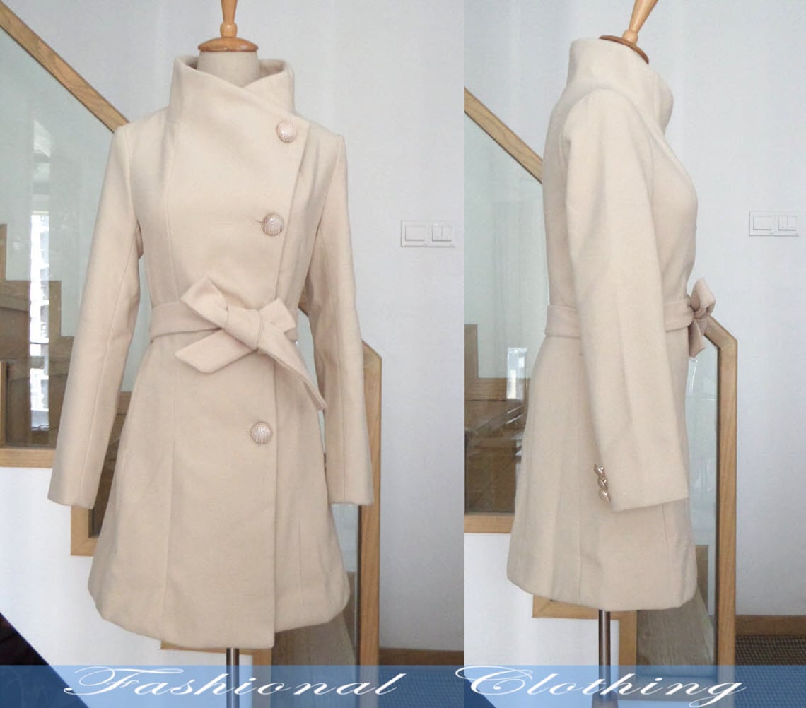 Cream Wool Coat Midi Coat Autumn Winter Warm Coat Women - Etsy