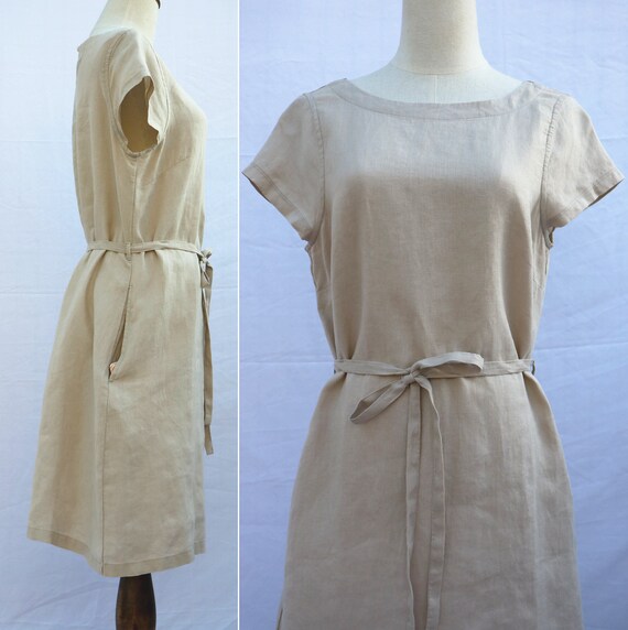 37 color midi dress linen cream dress loose dress short sleeve | Etsy