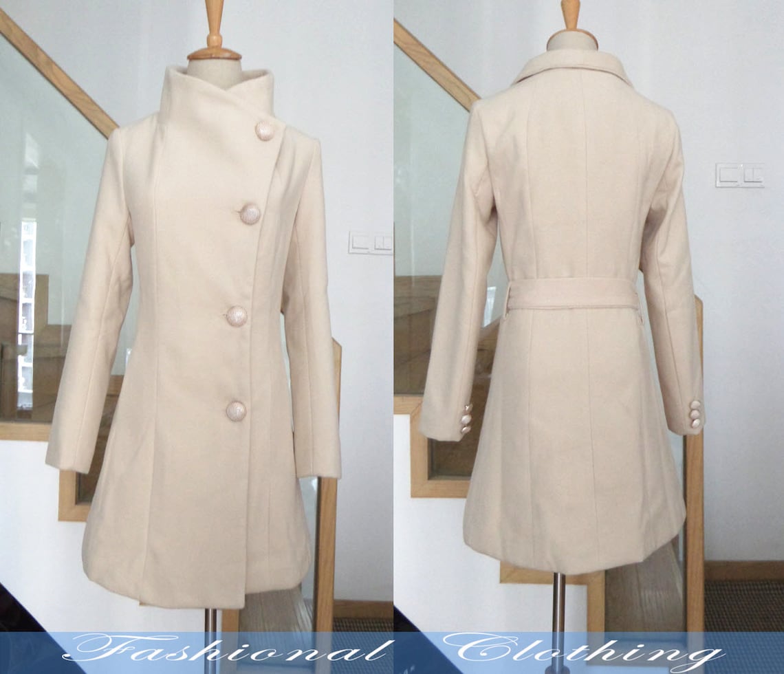 Cream Wool Coat Midi Coat Autumn Winter Warm Coat Women - Etsy