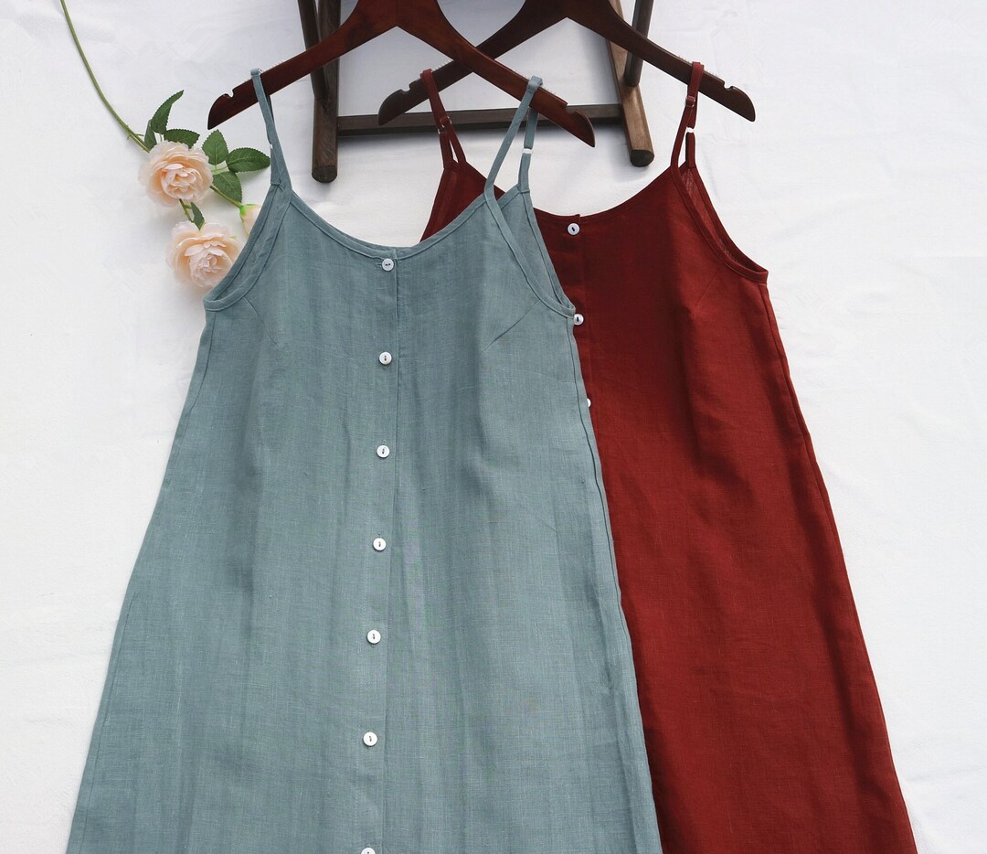 37 Color Slip Dress Linen Slip Long Dress Wine Red Linen Casual Beach ...