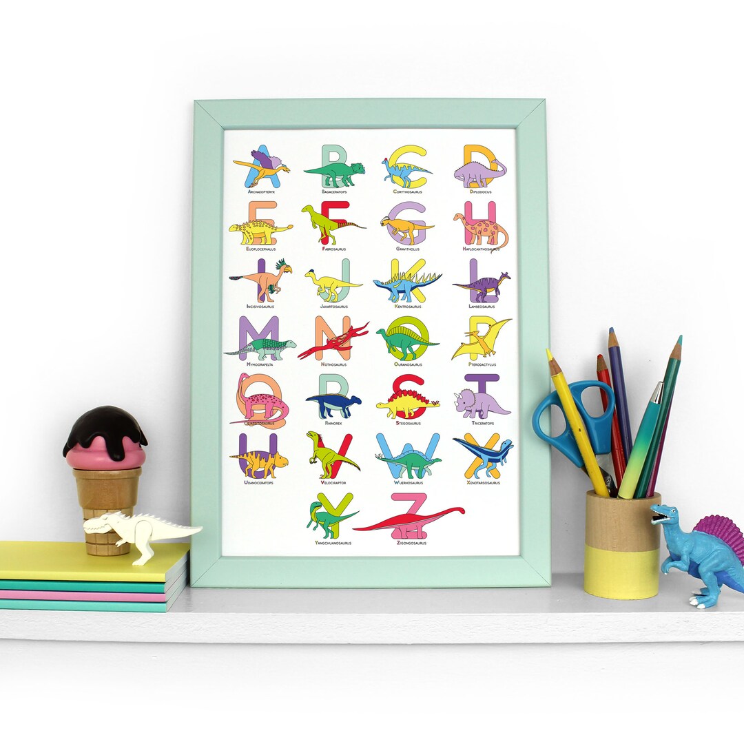 Large Letter Dinosaur Alphabet Poster, Birthday Gifts, Alphabet ...