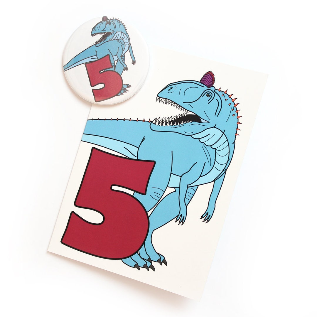Number 5 Card and Badge Set Dinosaur Birthday Badge Birthday - Etsy