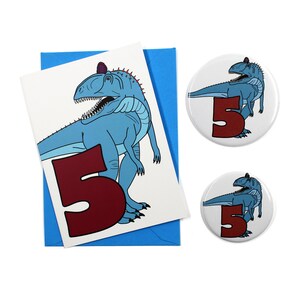 Number 5 Card and Badge Set, Dinosaur Birthday Badge, Birthday Card ...