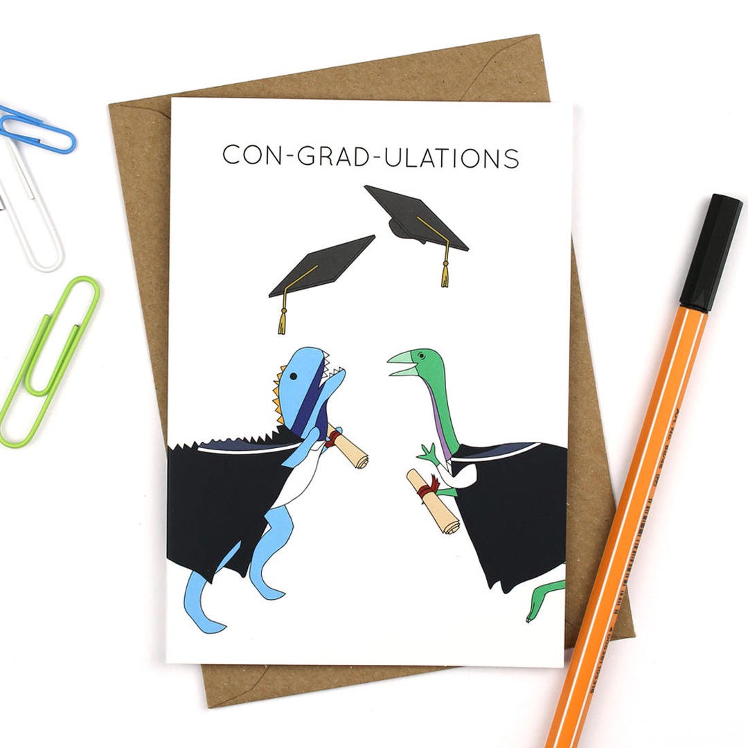 Dinosaur Graduation Greeting Card, Card, Illustrated Card, Graduation ...