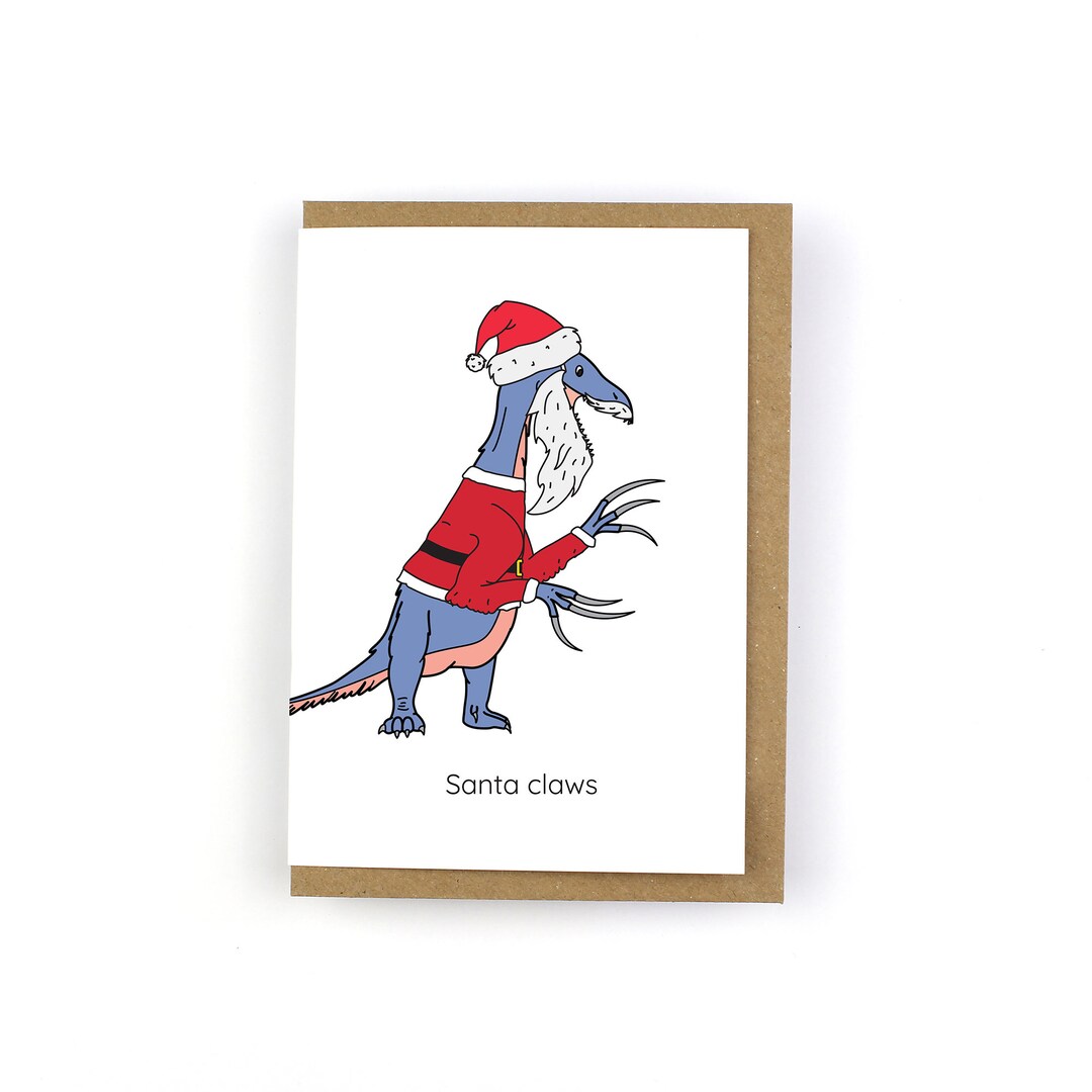 Santa Claws Christmas Card, Dinosaur Christmas Card, Santa, Father ...