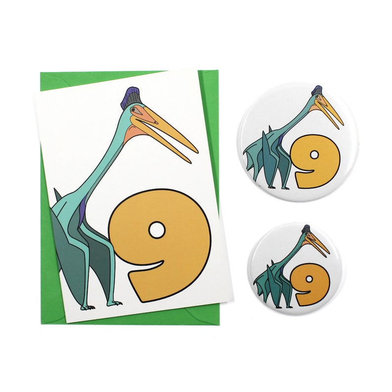 Number 9 Card and Badge Set Dinosaur Birthday Badge Birthday - Etsy