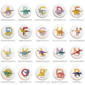 Alphabet Badges, Dinosaur Badge, Illustrated Badges, Kids Badge, Button ...