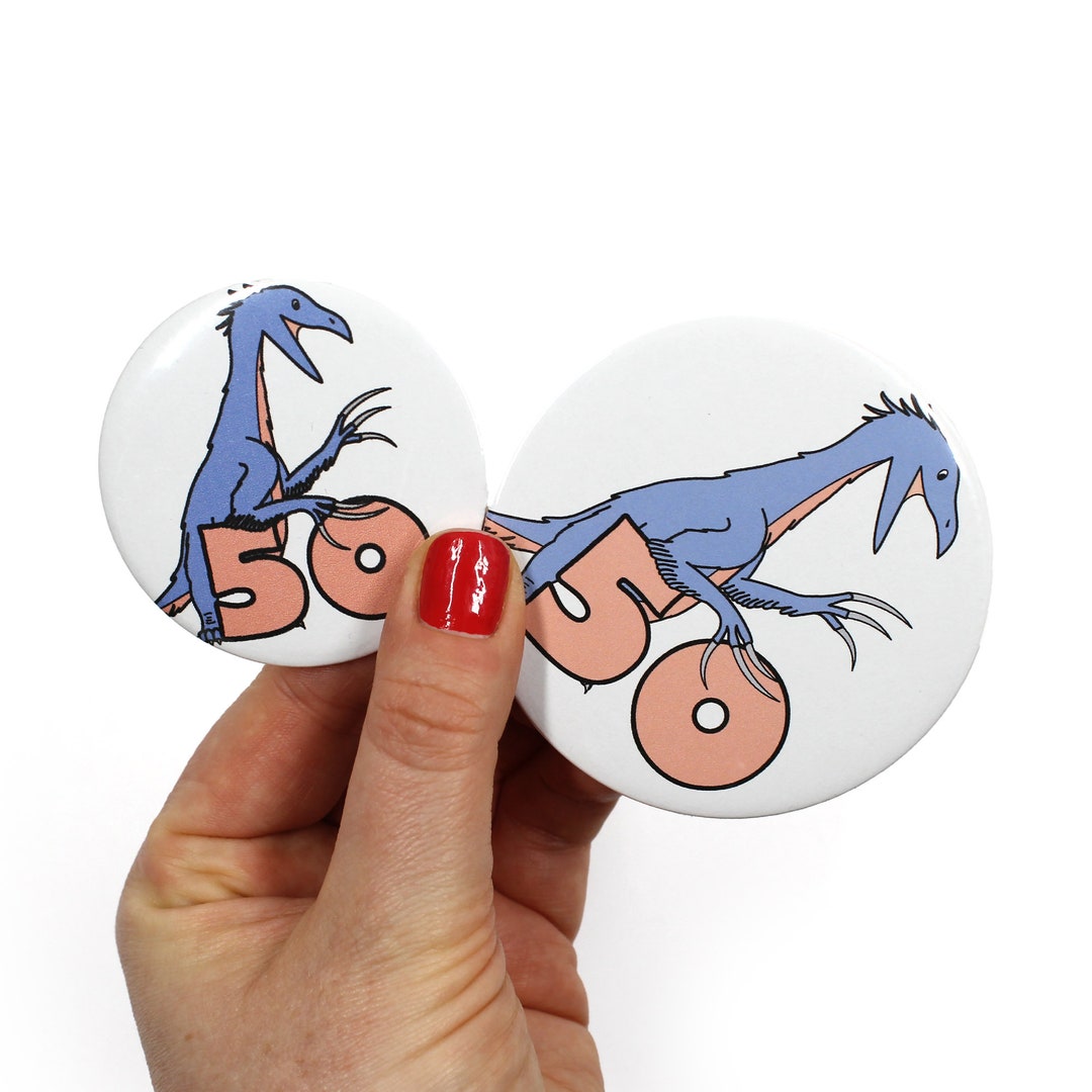 Number 50 Badge, Dinosaur Birthday Badge, Birthday Card, Fifty Badge ...
