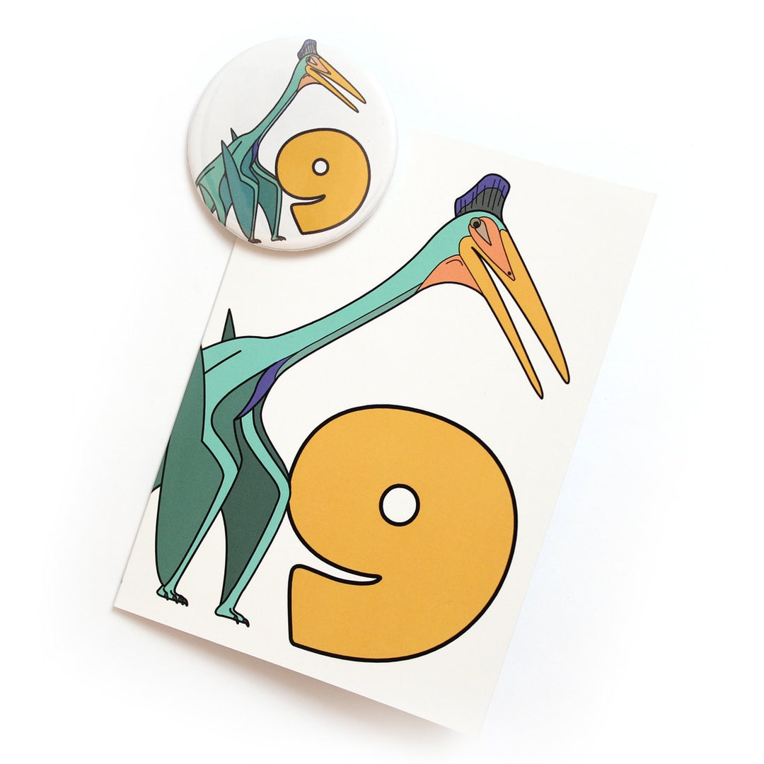 Number 9 Card and Badge Set Dinosaur Birthday Badge Birthday - Etsy