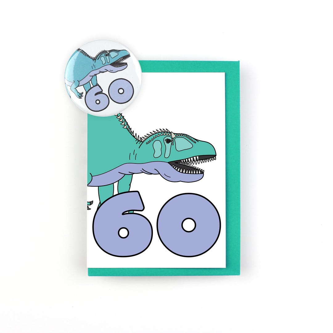 Number 60 Card, Dinosaur Birthday Card, Anniversary Card, One Card ...