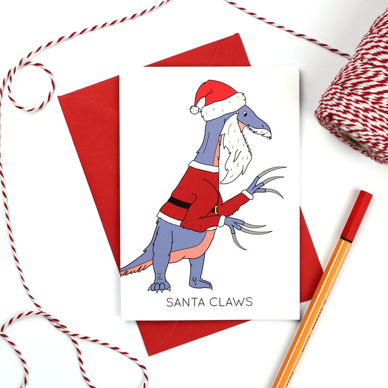 Santa Claws Christmas Card Dinosaur Christmas Card Santa - Etsy