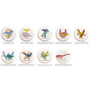 Alphabet Badges, Dinosaur Badge, Illustrated Badges, Kids Badge, Button ...