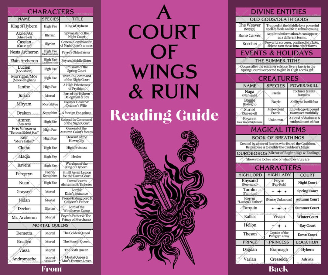 ACOWAR Reading Guide | Bookmark | Maas | Printable | Digital | Wings ...