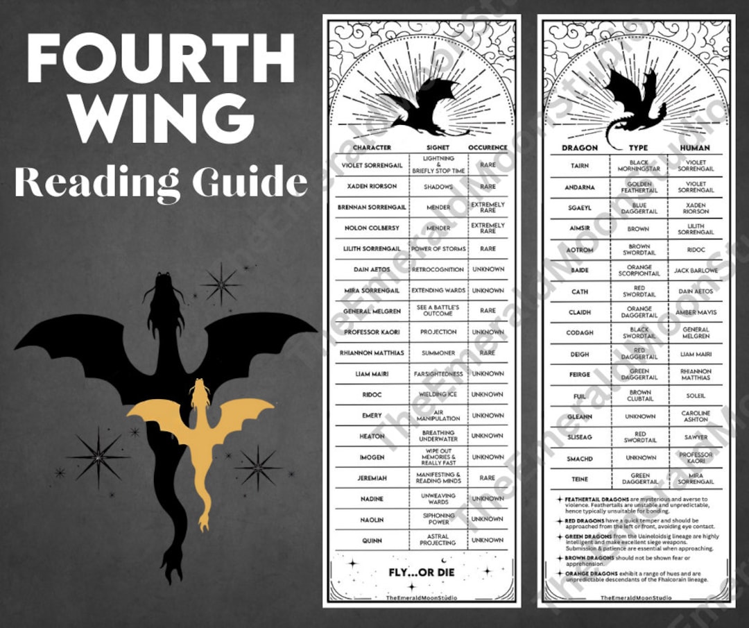 Fourth Wing Reading Guide Bookmark Yarros Printable Digital - Etsy