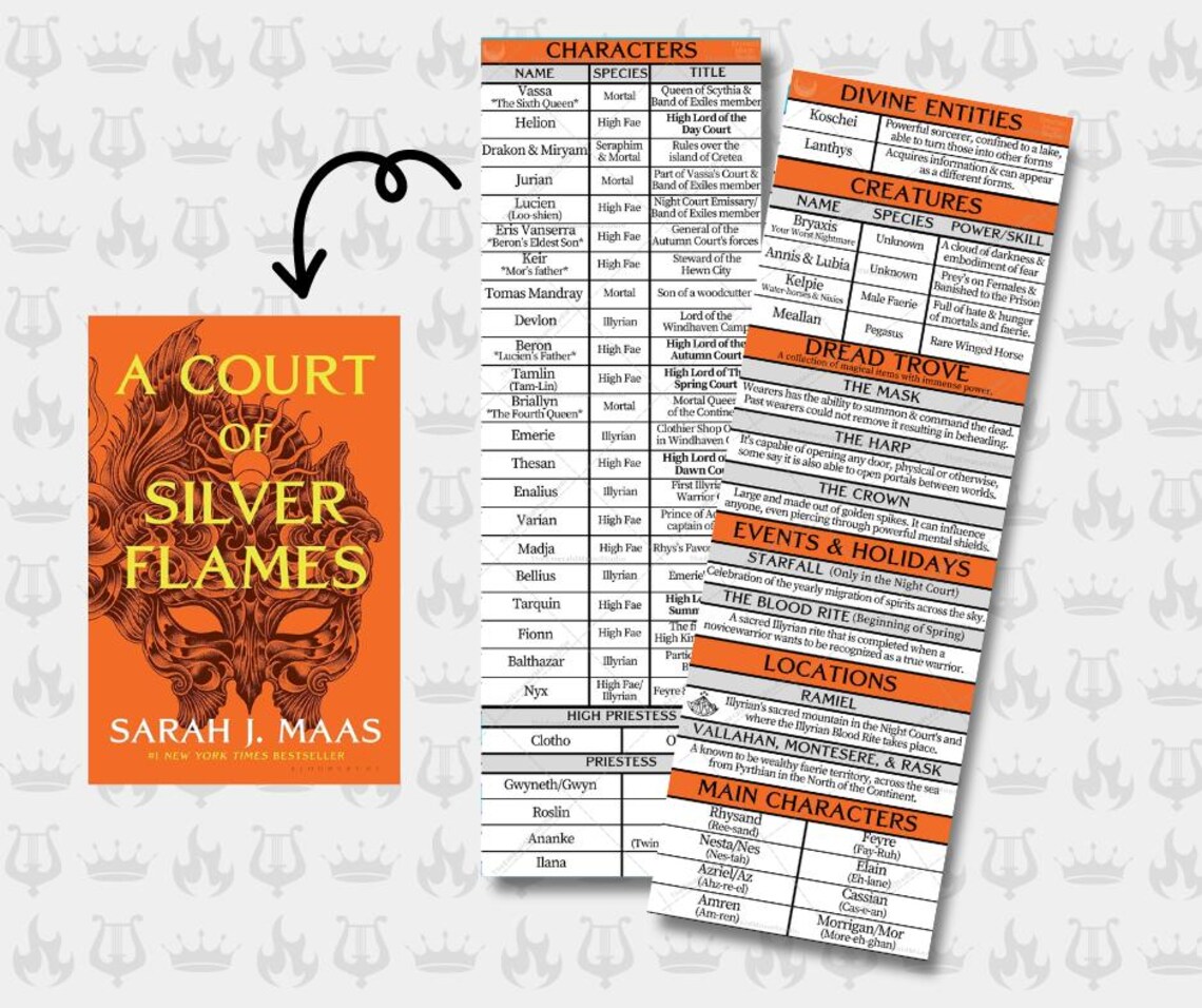 ACOSF Reading Guide | Bookmark | Maas | Printable | Digital | Silver ...