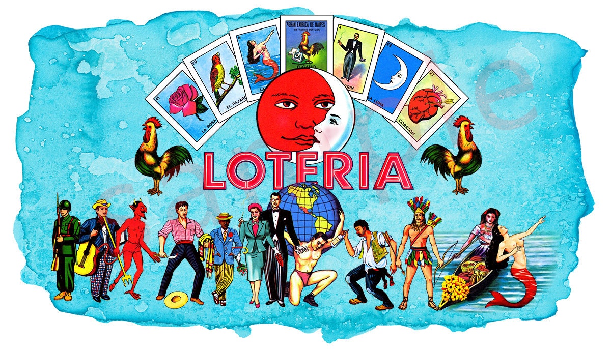 Loteria Transparent background Watercolor Full 11 x 5-1/2 | Etsy