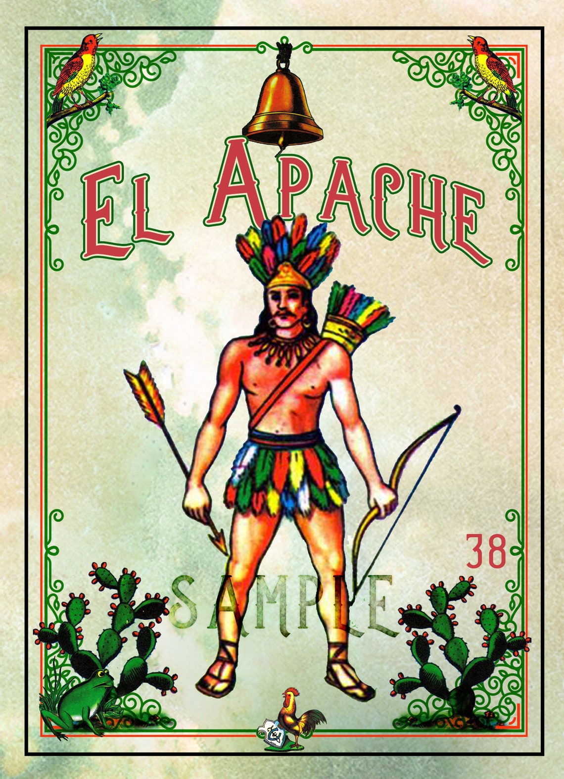 Mexican Loteria El Apache 5X7 Postcard sized | Etsy